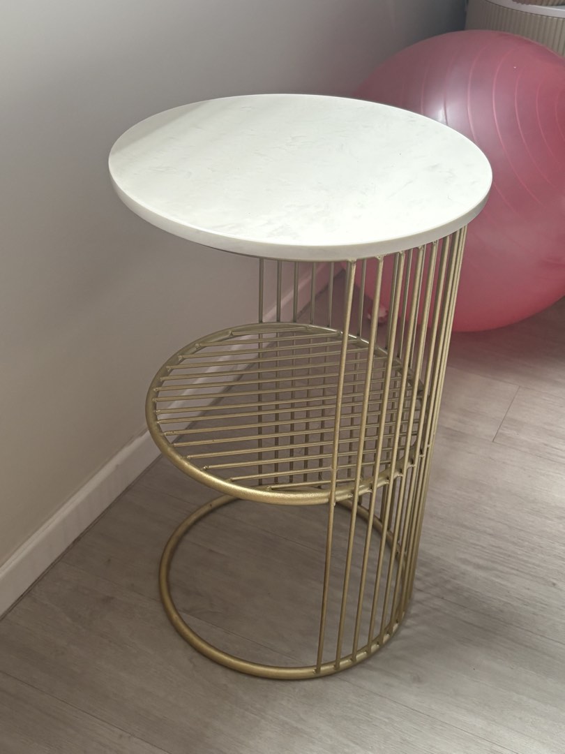 Gold Side Table with Marble Top, Furniture & Home Living, Furniture ...