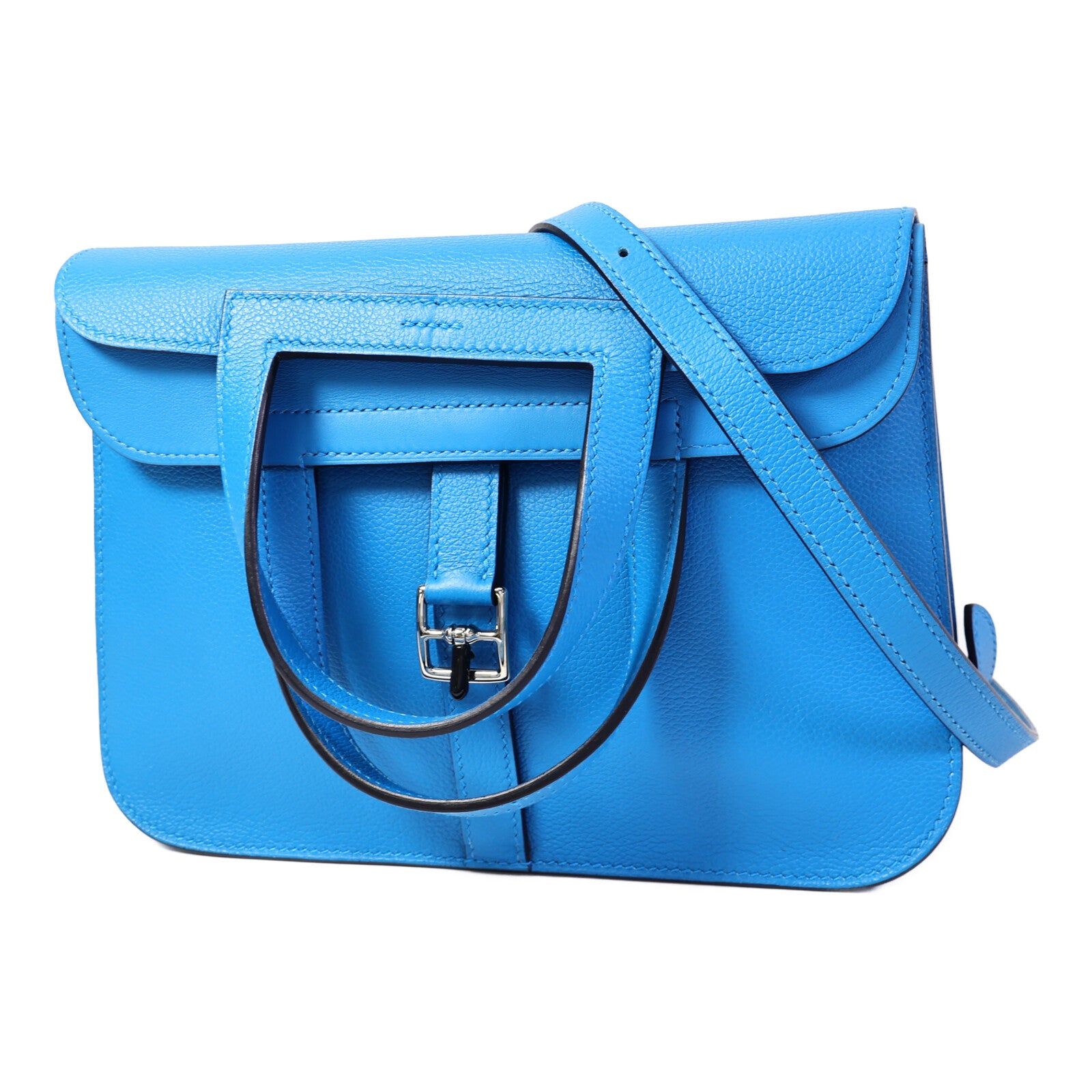 HERMES Evercolor Halzan 25 Blue Zanzibar Calfskin (cowhide ...