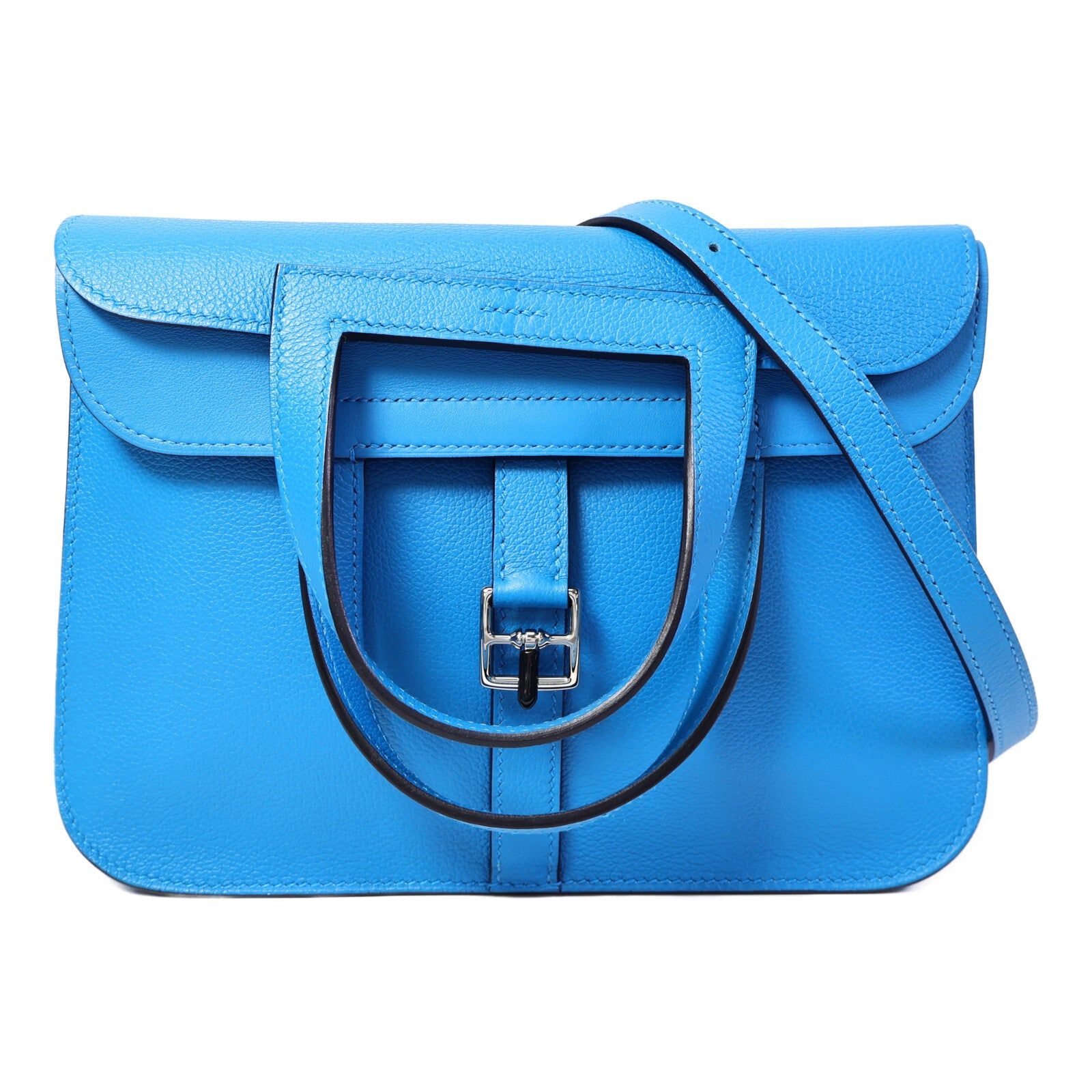 HERMES Evercolor Halzan 25 Blue Zanzibar Calfskin (cowhide ...
