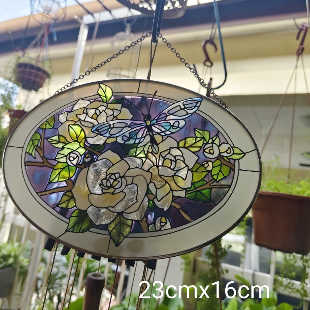 Joan Baker Design hand-painted glass hanging window art piece featuring ...