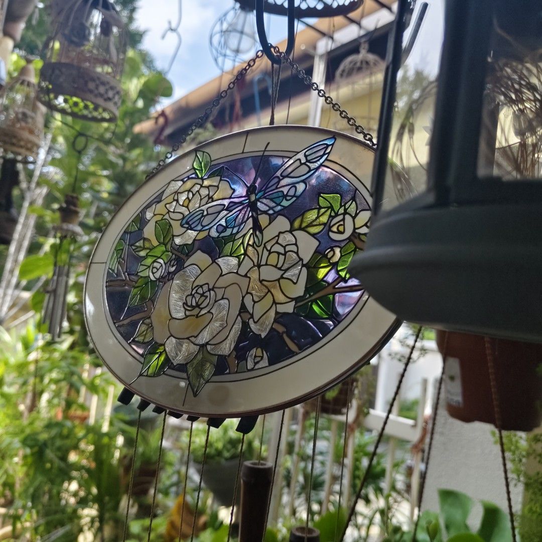 Joan Baker Design hand-painted glass hanging window art piece featuring ...