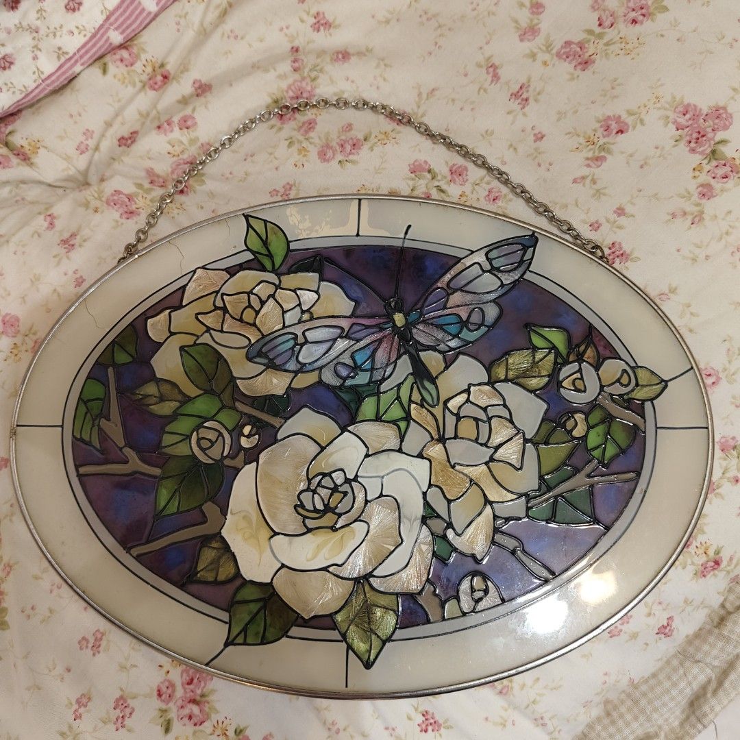 Joan Baker Design hand-painted glass hanging window art piece featuring ...