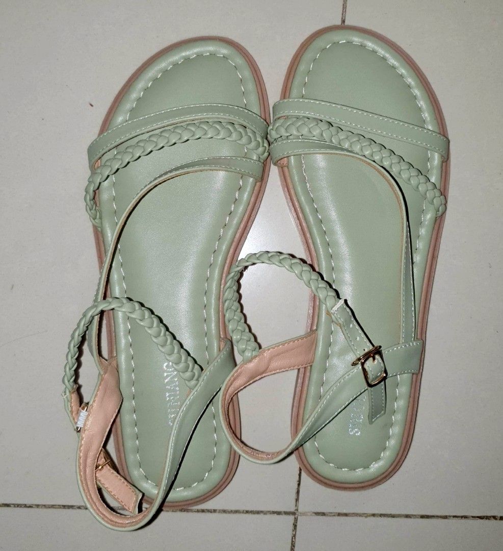 Sage green braided Strap Sandals - Size 250, Women's Fashion, Footwear ...