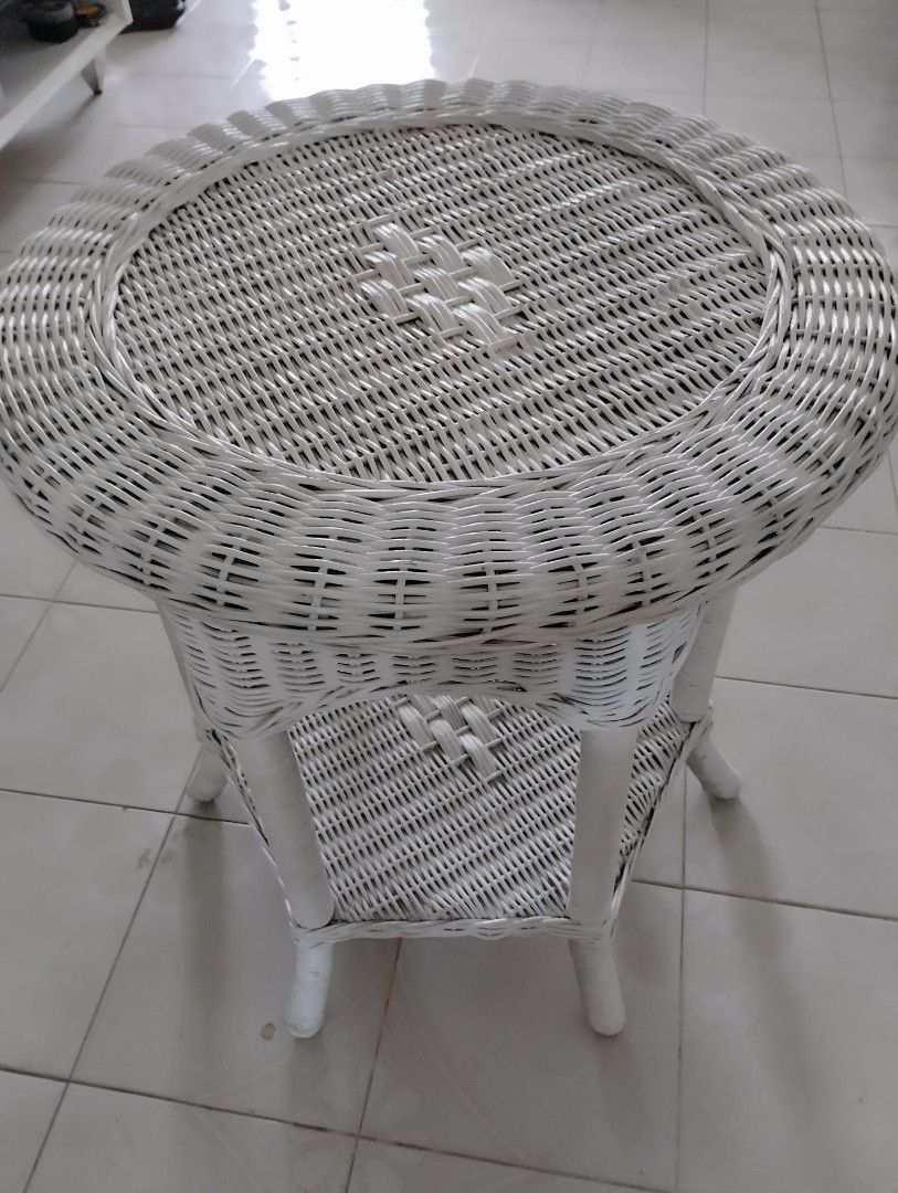White Wicker Side Table, Furniture & Home Living, Furniture, Tables ...