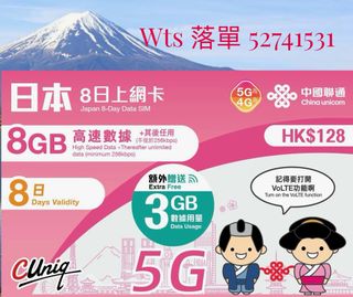 全新 電話數據卡 ValueGB Whole Year SIM Card 8GB + 500 Mins Full Speed 4.5G, 手提 ...