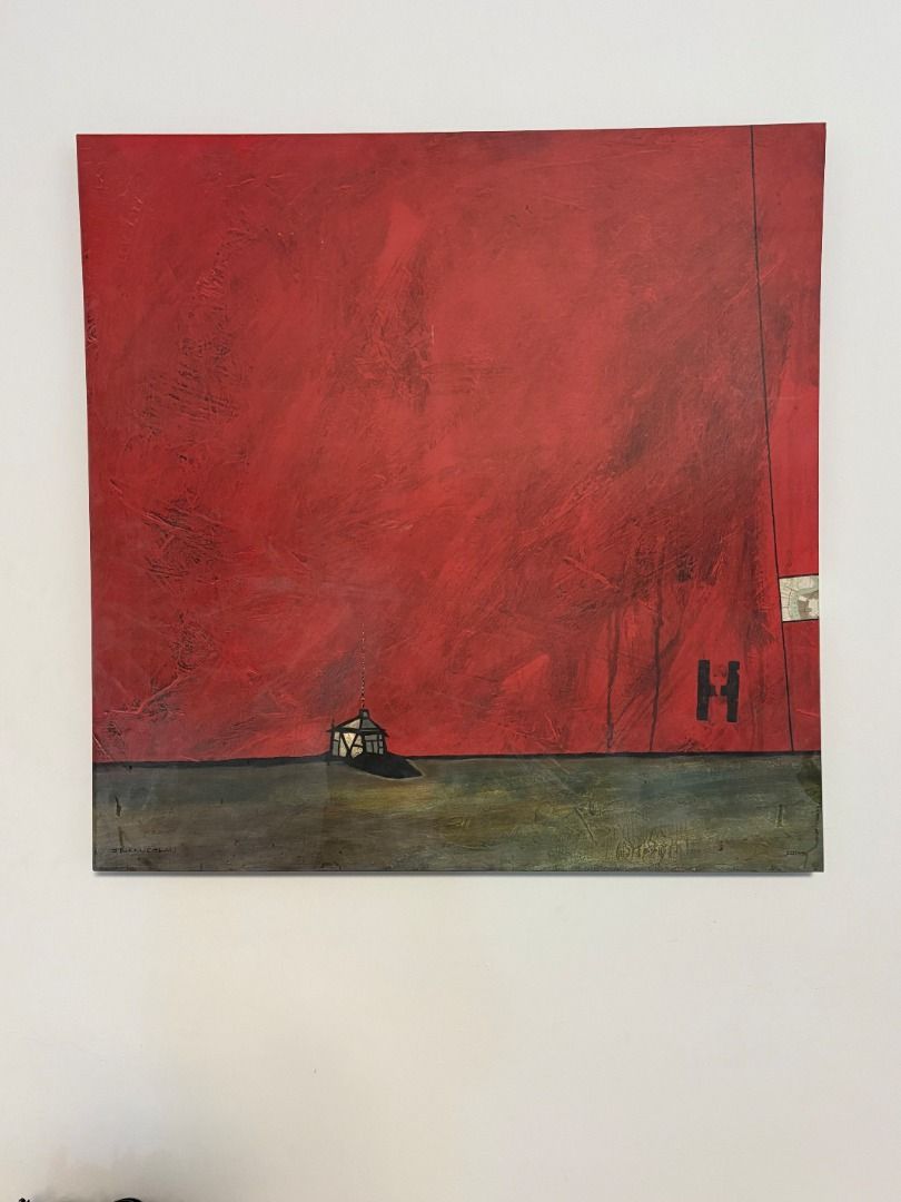Abstract Painting - Red and House - Large (101 cm wide), Hobbies & Toys ...