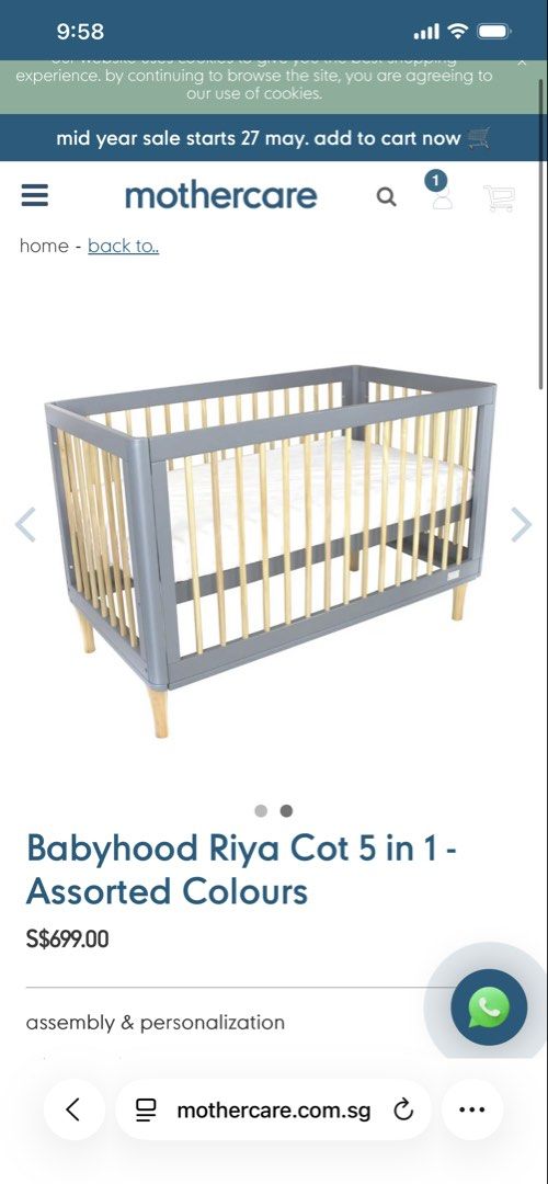 Babyhood Riya Cot 5-in-1 - Grey, Babies & Kids, Baby Nursery & Kids ...