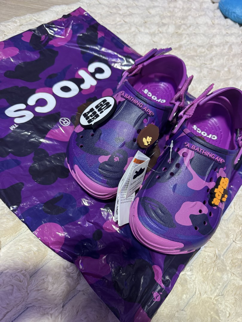 Bape x Crocs, Men's Fashion, Footwear, Flipflops and Slides on Carousell