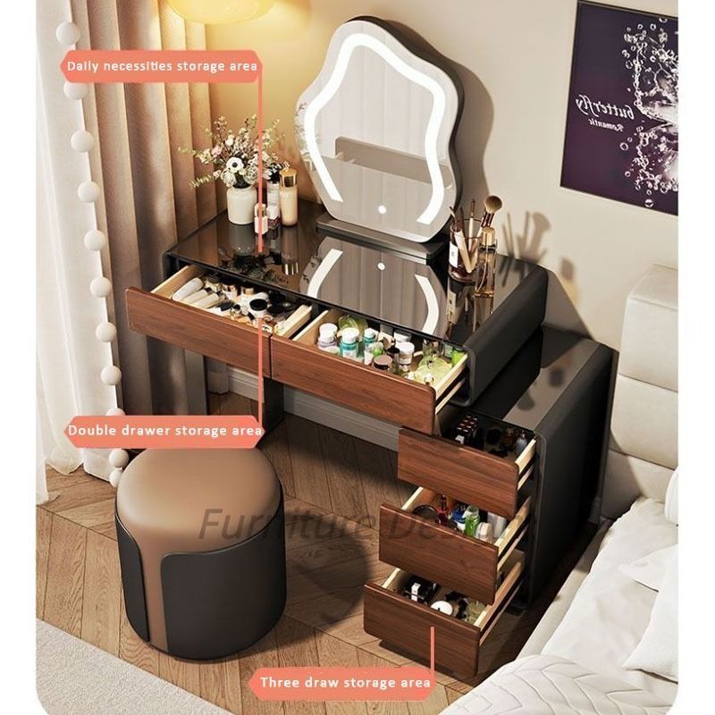Dressing Table set Glass bedroom dressing table Bedside table ...