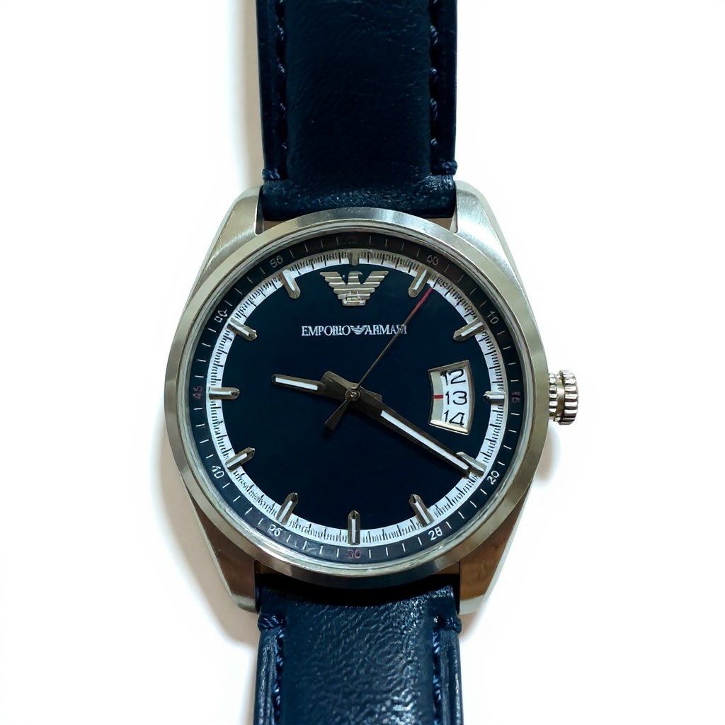 Emporio Armani Watch Blue Dial Leather Strap AR11195, Men's Fashion ...