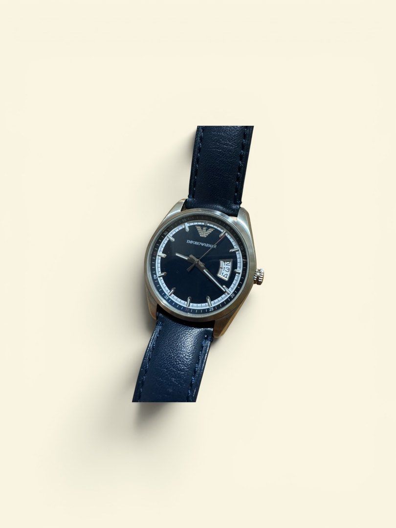 Emporio Armani Watch Blue Dial Leather Strap AR11195, Men's Fashion ...