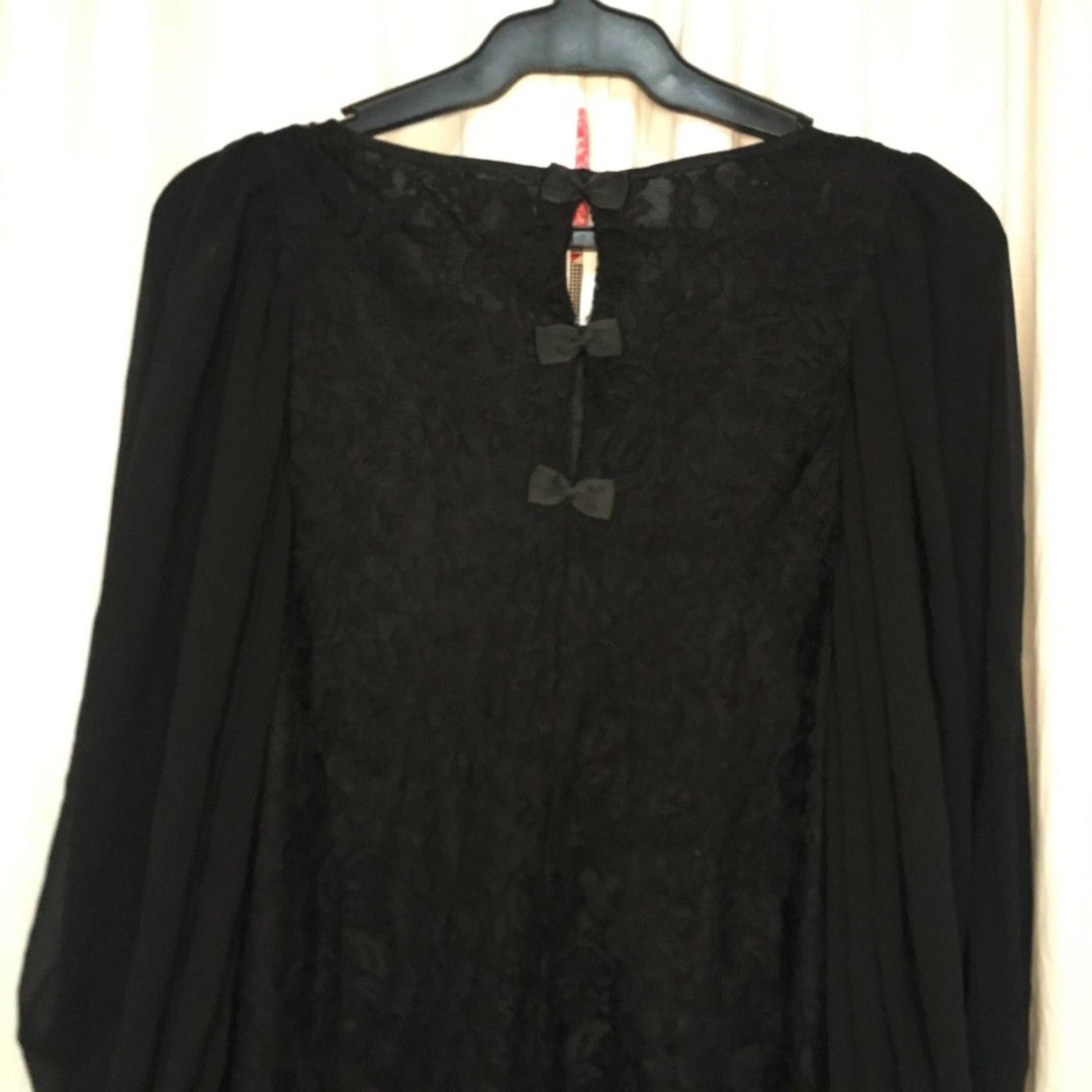 Frank Jessie Lace dress w/ sheer bishop sleeves & ribbon details at the ...