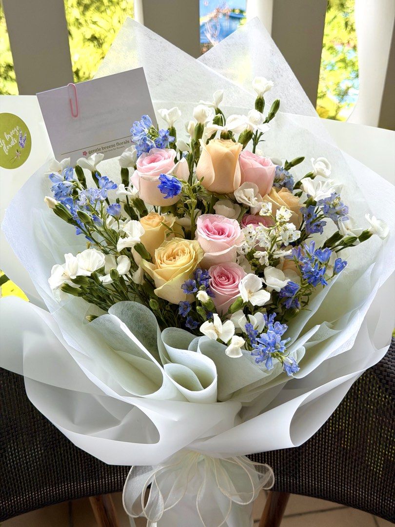Fresh Roses, Carnation Sprays, Delphiniums flower bouquet, Hobbies ...