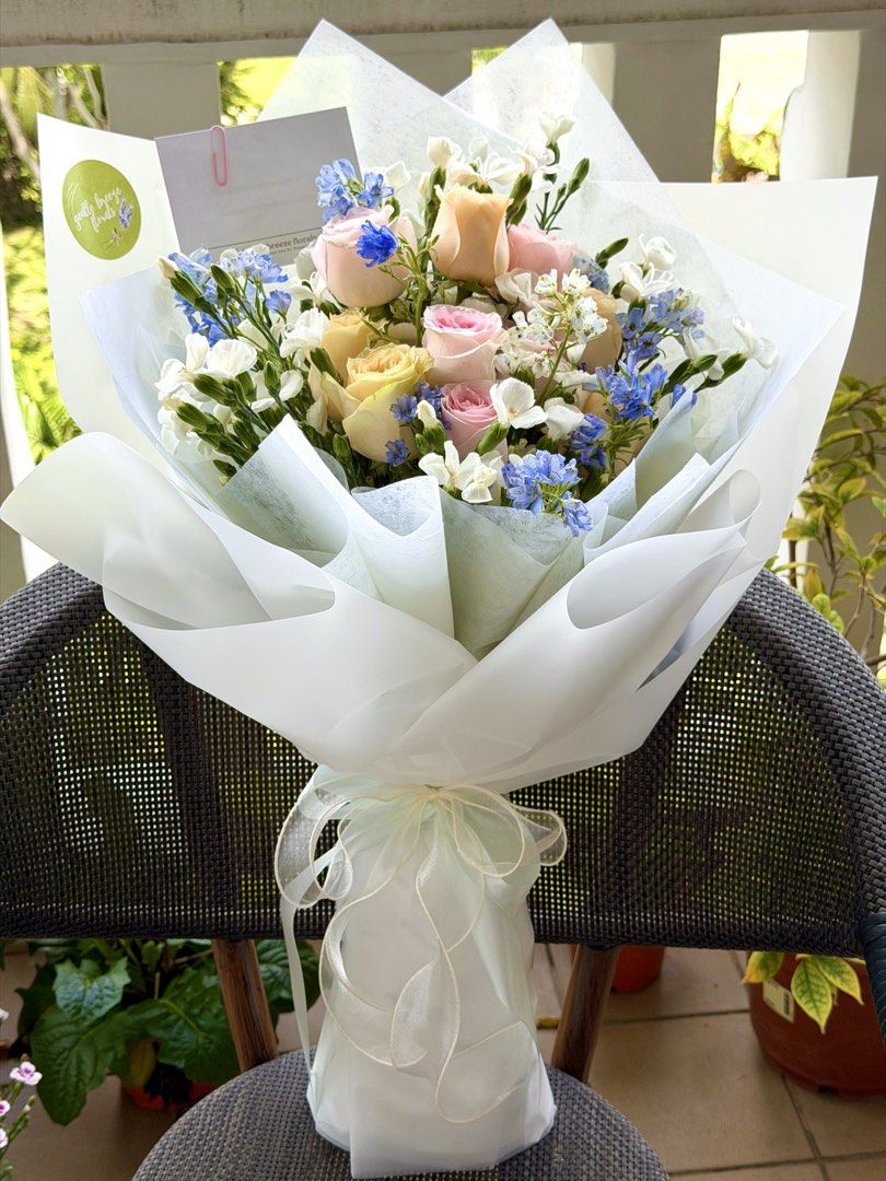 Fresh Roses, Carnation Sprays, Delphiniums flower bouquet, Hobbies ...