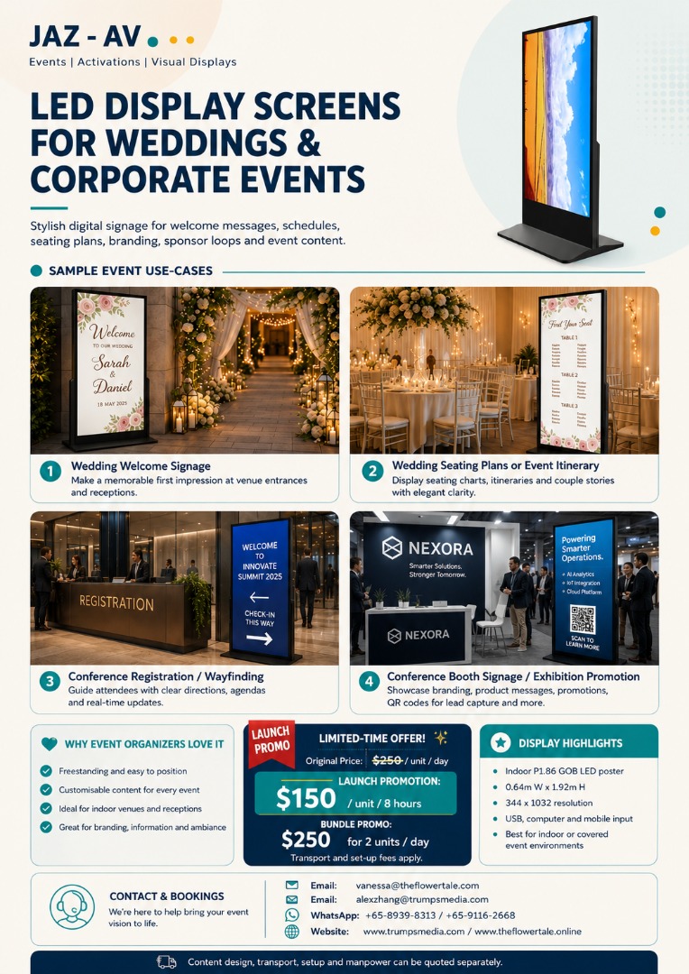 LED Poster Display Screen Rental for Weddings, Corporate Events, Booths ...