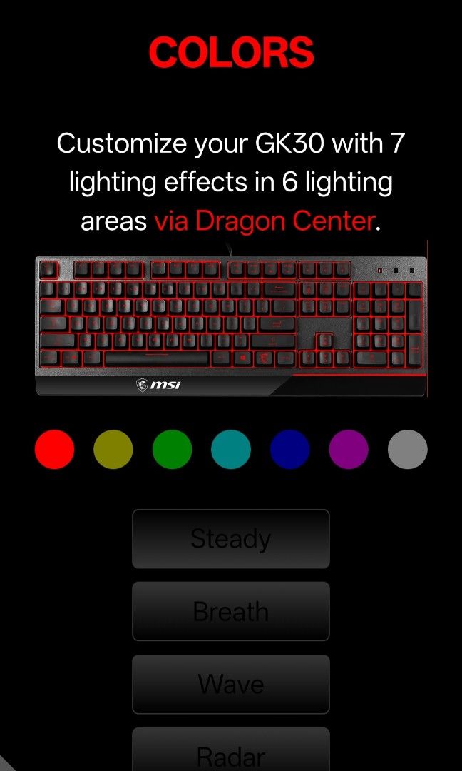 MSI Vigor GK30 Gaming Keyboard RGB Mechanical Membrane, Computers ...