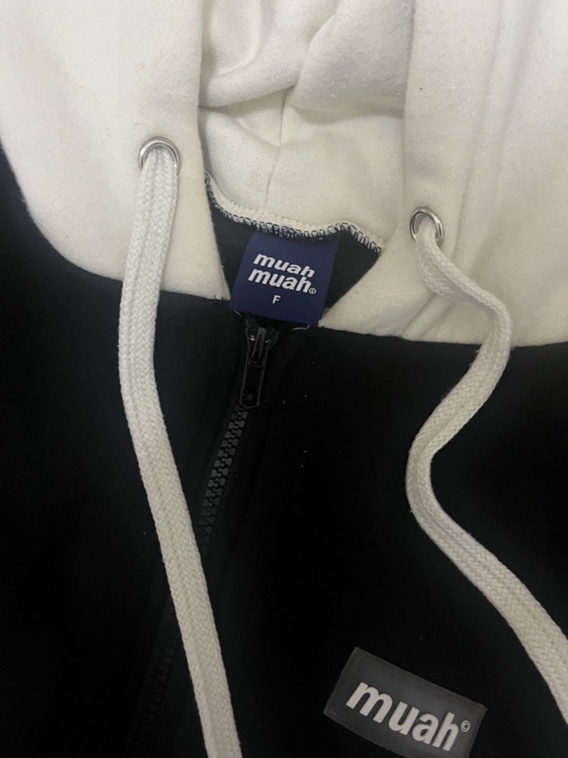 Muah Black and White Zip-Up Hoodie, Men's Fashion, Tops & Sets, Hoodies ...