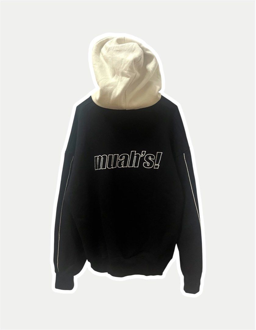 Muah Black and White Zip-Up Hoodie, Men's Fashion, Tops & Sets, Hoodies ...