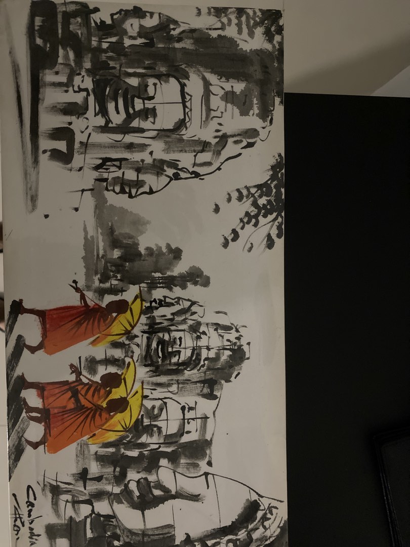 art wall frame Original Cambodian Monk & Temple Ink Painting, Furniture ...