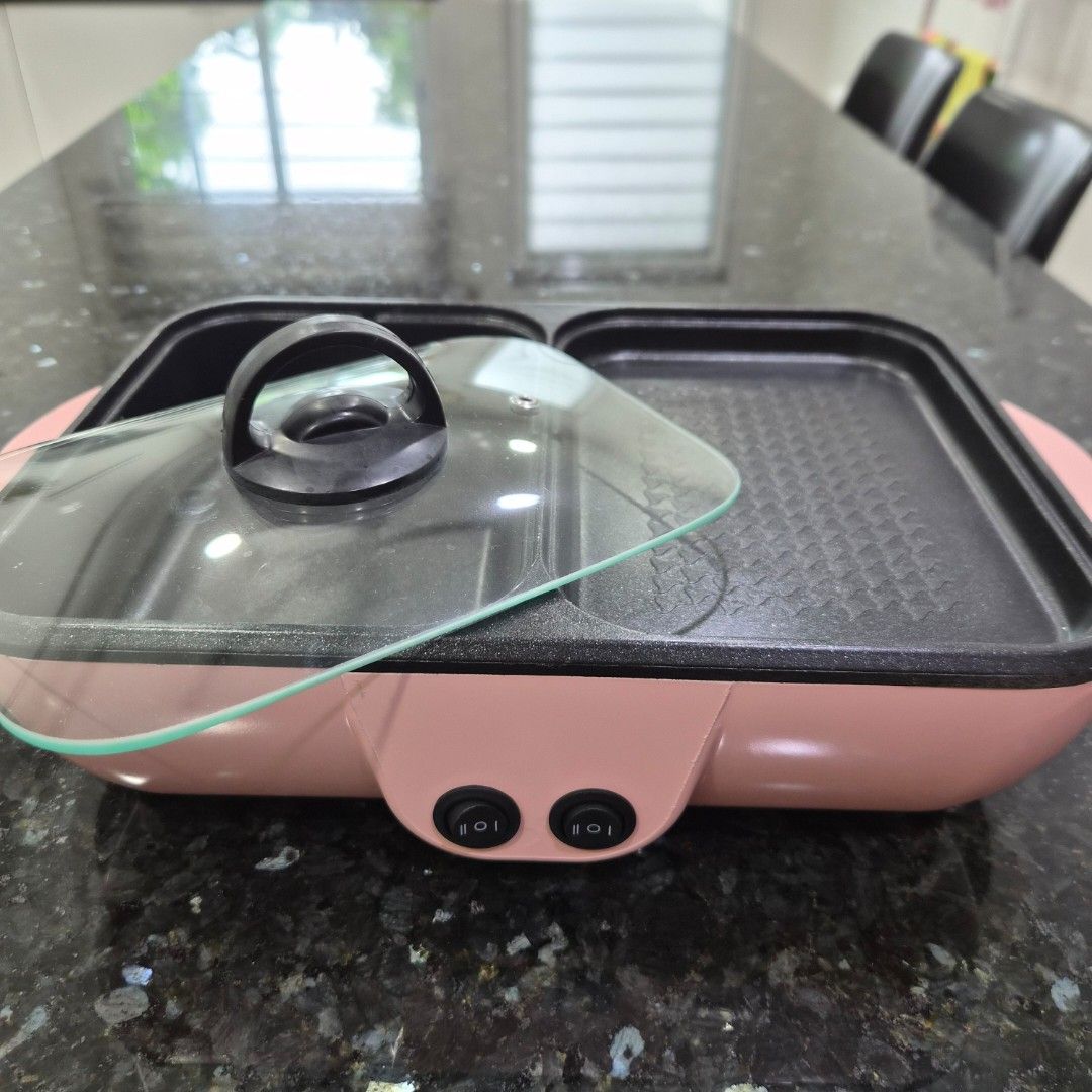 Pink Electric Grill Pan with mini cooking Pot, TV & Home Appliances ...