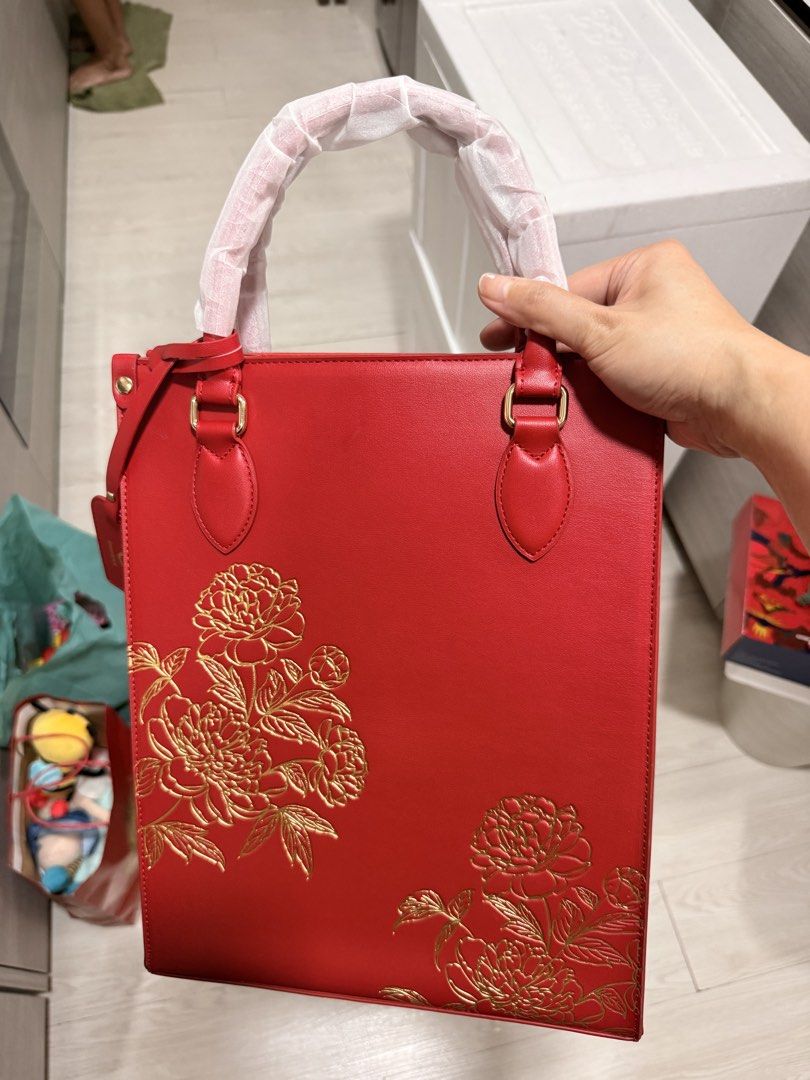 Red Floral Tote Bag, Women's Fashion, Bags & Wallets, Tote Bags on ...