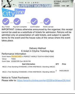 The Kid LAROI A Perfect World Tour Hong Kong Ticket, 門票＆禮券, 活動門票 ...
