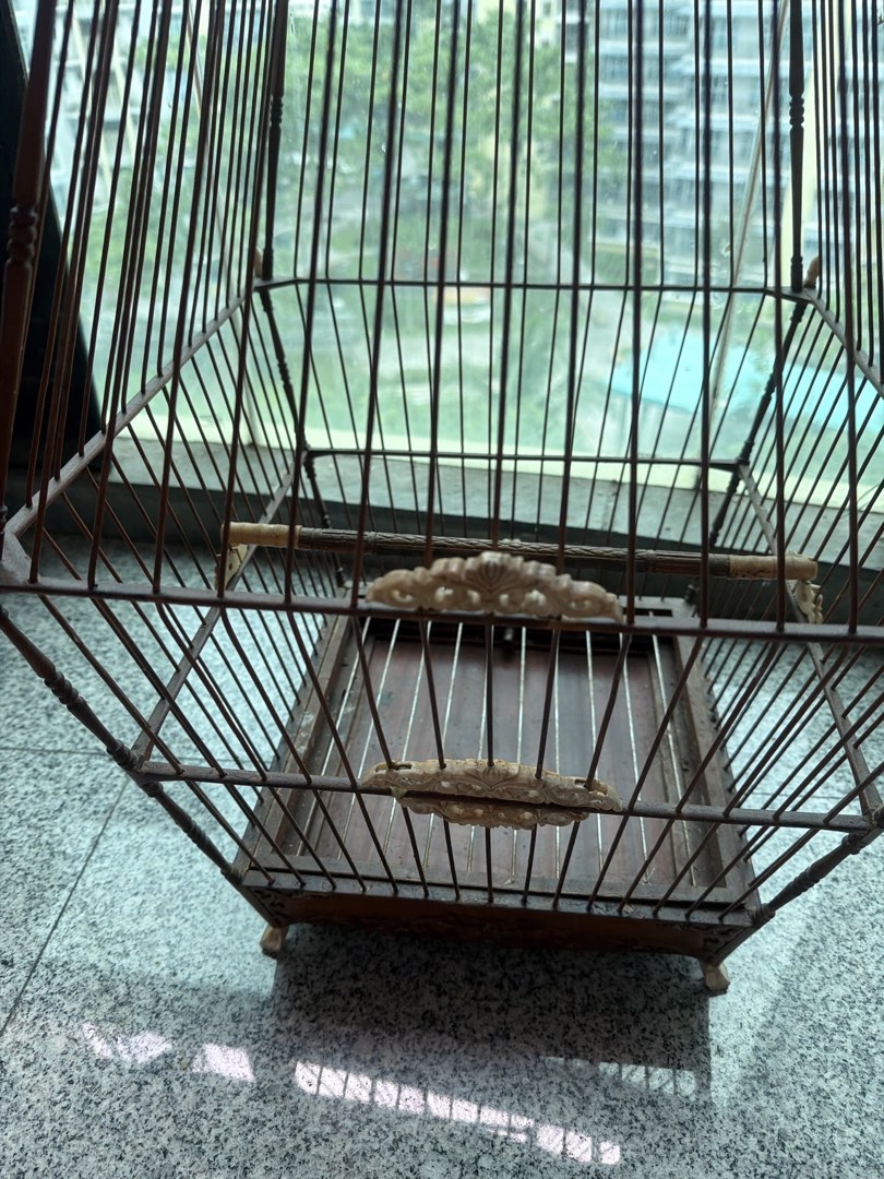 Vintage Jambul Wooden Bird Cage with Ornate Details, Pet Supplies ...