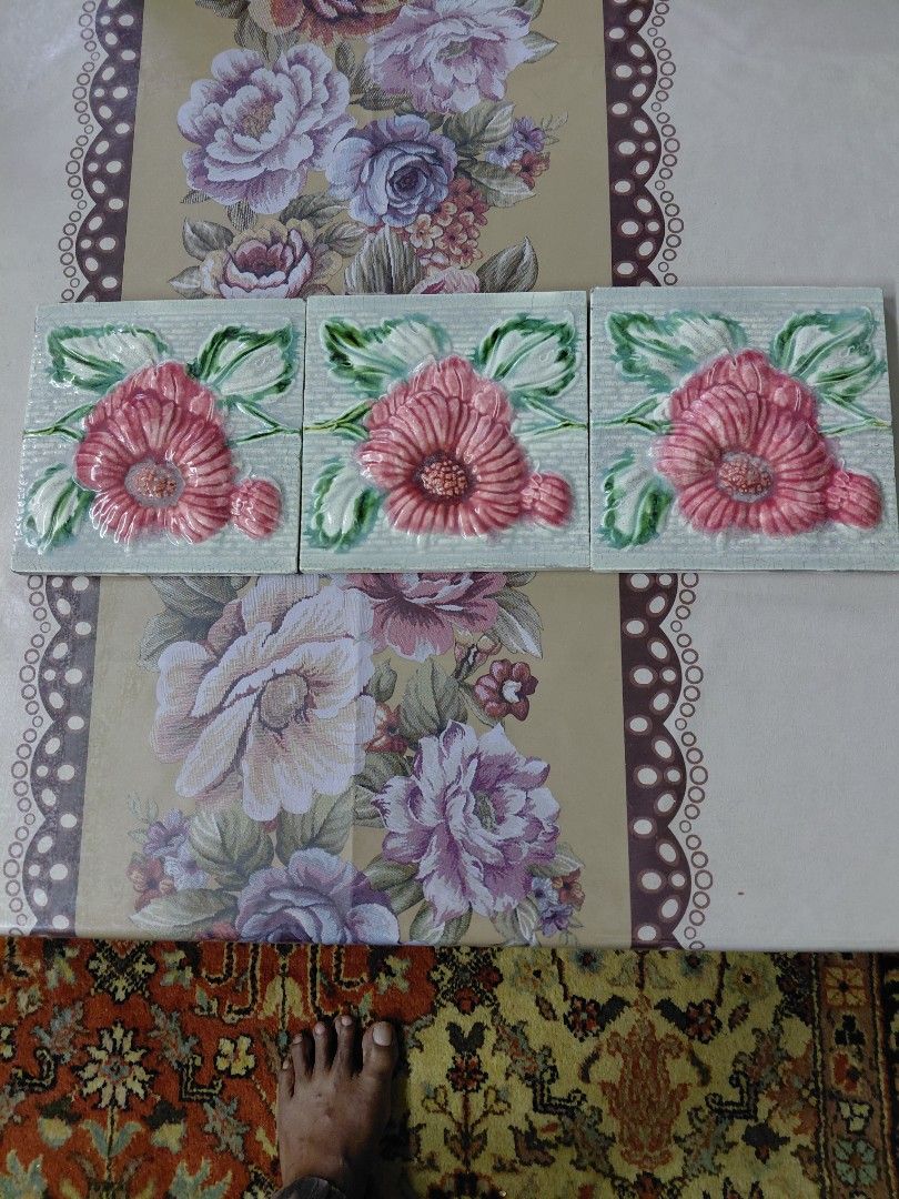Vintage peranakan wall tiles set of 3, Furniture & Home Living, Home ...