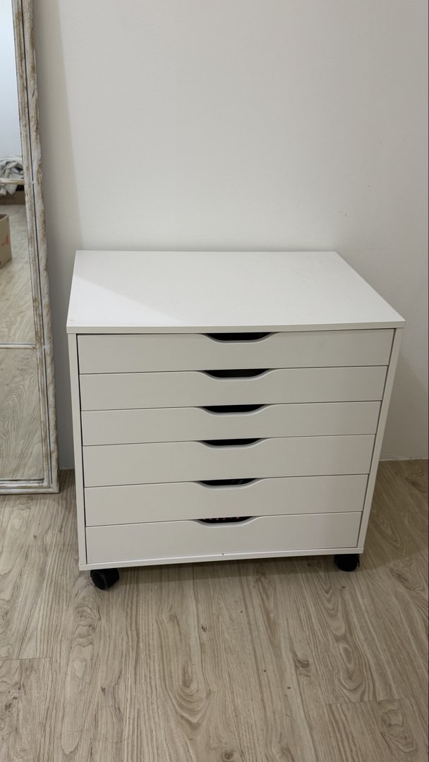 White 6-Drawer Storage Cabinet with Wheels, Furniture & Home Living ...