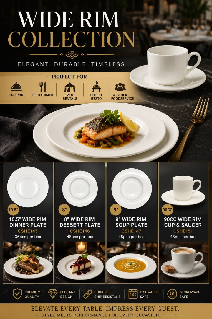 WHITE CERAMIC WIDE RIM PLATE DINNER PLATE, DESSERT PLATE, PASTA PLATE ...