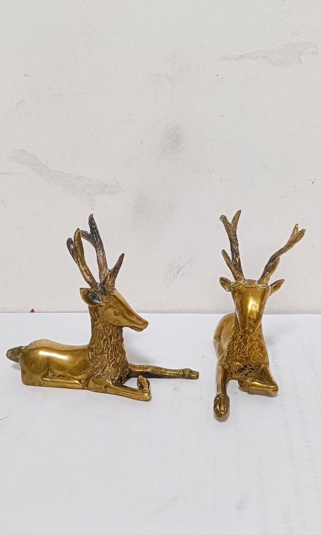 95mm 1960s pair of vintage solid brass stag deer reindeer handcrafted ...