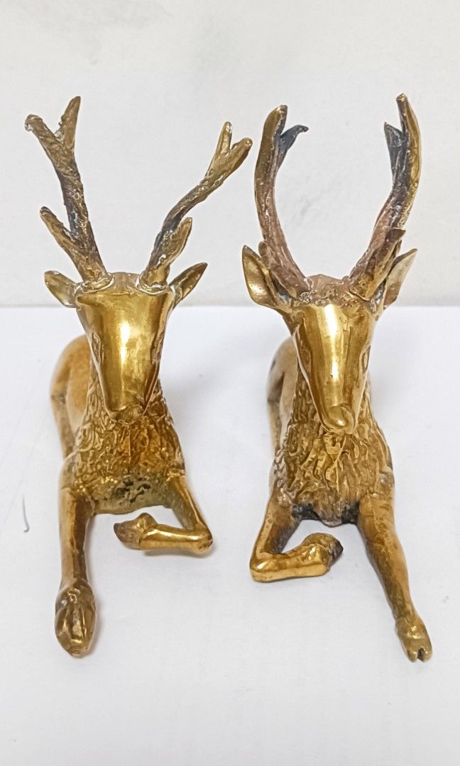 95mm 1960s pair of vintage solid brass stag deer reindeer handcrafted ...