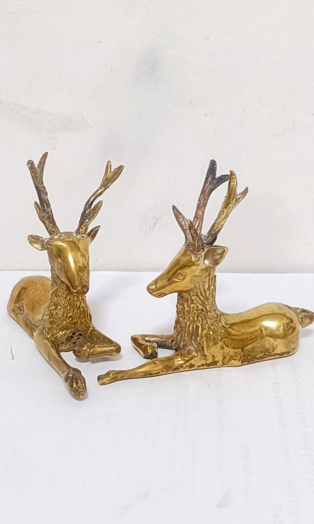 95mm 1960s pair of vintage solid brass stag deer reindeer handcrafted ...
