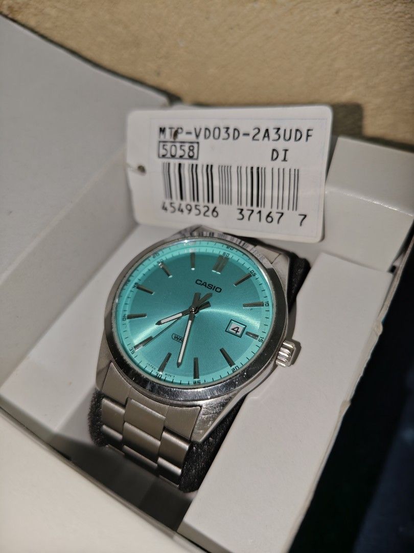 Casio MTP-VDO3D-2A3UDF "Tiffany" Dial, Men's Fashion, Watches ...