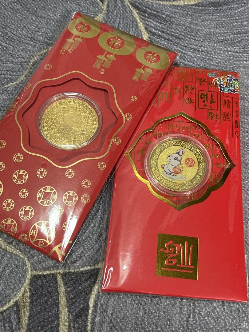2 pack Chinese Zodiac Rabbit Gold Coin Red Envelope Set, Hobbies & Toys ...