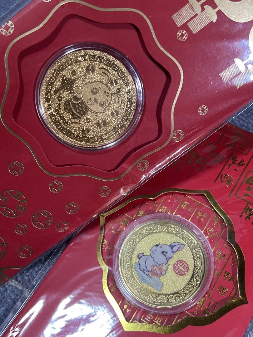 2 pack Chinese Zodiac Rabbit Gold Coin Red Envelope Set, Hobbies & Toys ...