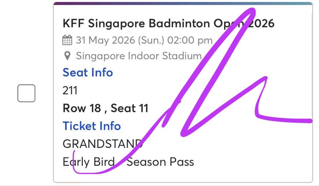 KFF Singapore Badminton Open 2026 Ticket - Grandstand Final, Tickets ...