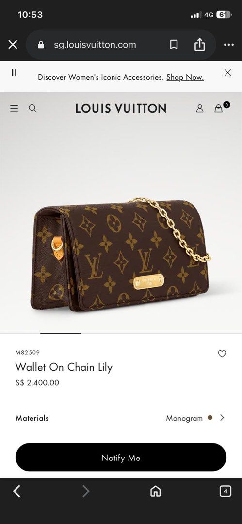 Louis Vuitton Bag On Chain Lily Monogram, Luxury, Bags & Wallets on ...