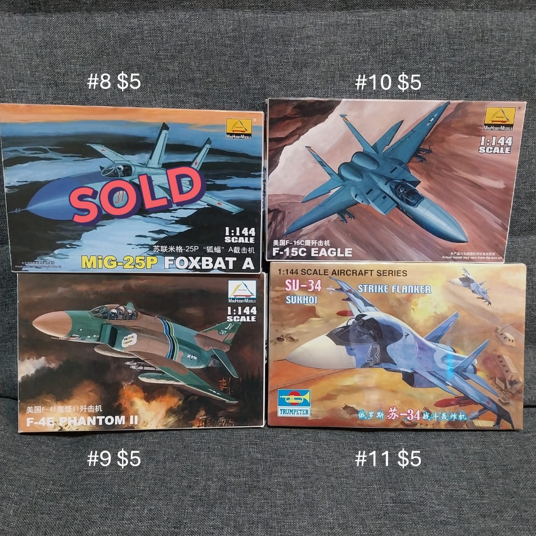 1:144 Scale Model Aircraft Kits - F-15C, F-4, SU-34 - $5 each, Hobbies ...