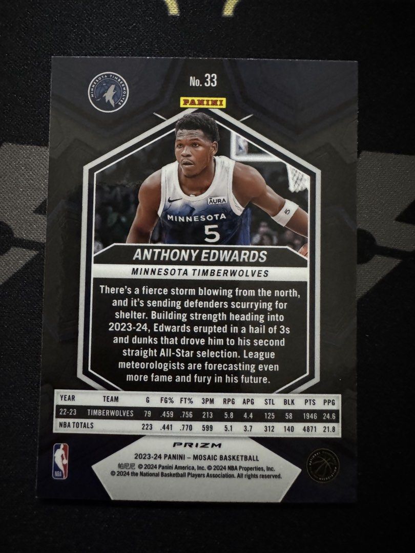 2023 Panini Mosaic Anthony Edwards Yellow Reactive Mosaic #33 Minnesota ...