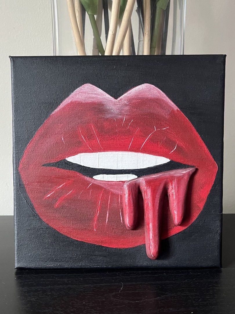 3D Drip Lips Canvas Painting, Hobbies & Toys, Art & Prints on Carousell