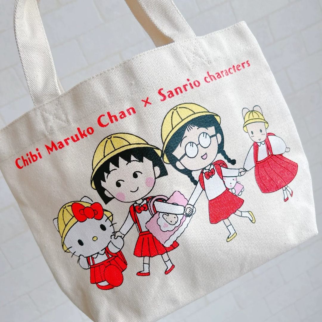 日本 櫻桃小丸子 Chibi Maruko Chan x Sanrio Characters KITTY 米白色帆布 手挽袋, 女裝, 手袋及 ...