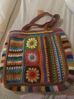 Handmade Crochet Daisy Granny Square Tote Bag, Women's Fashion, Bags ...