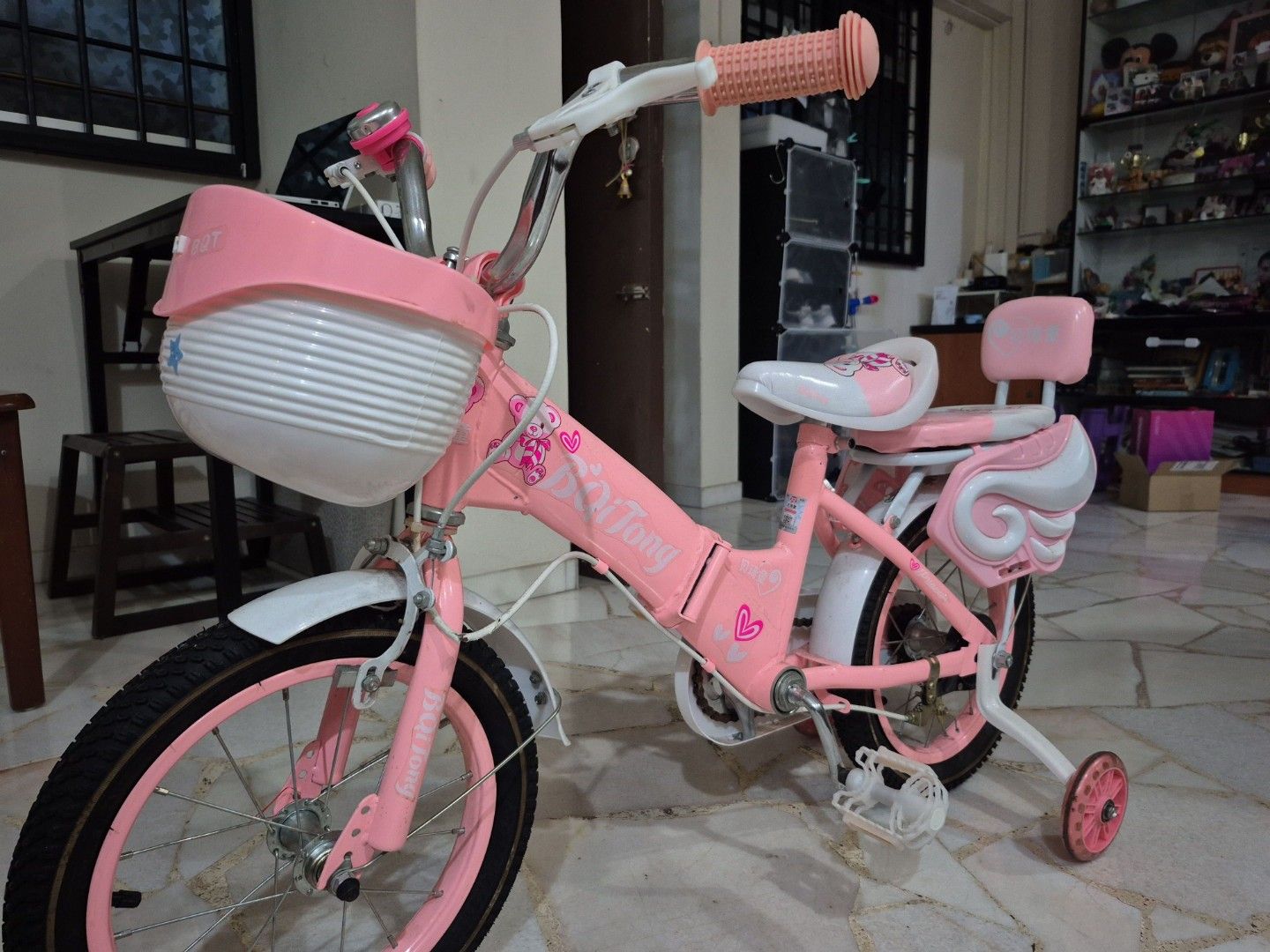 Pink Kids Bicycle with Training Wheels and Basket, Sports Equipment ...