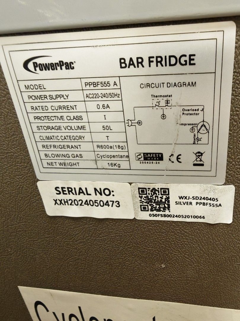 PowerPac Bar Fridge PPBF555A 50L Silver, TV & Home Appliances, Kitchen ...