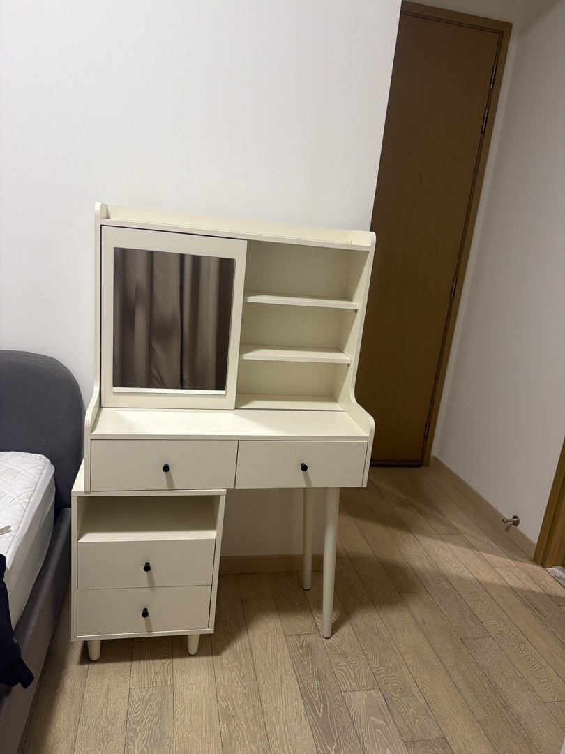 White Dressing Table with Mirror and Shelves, Furniture & Home Living ...