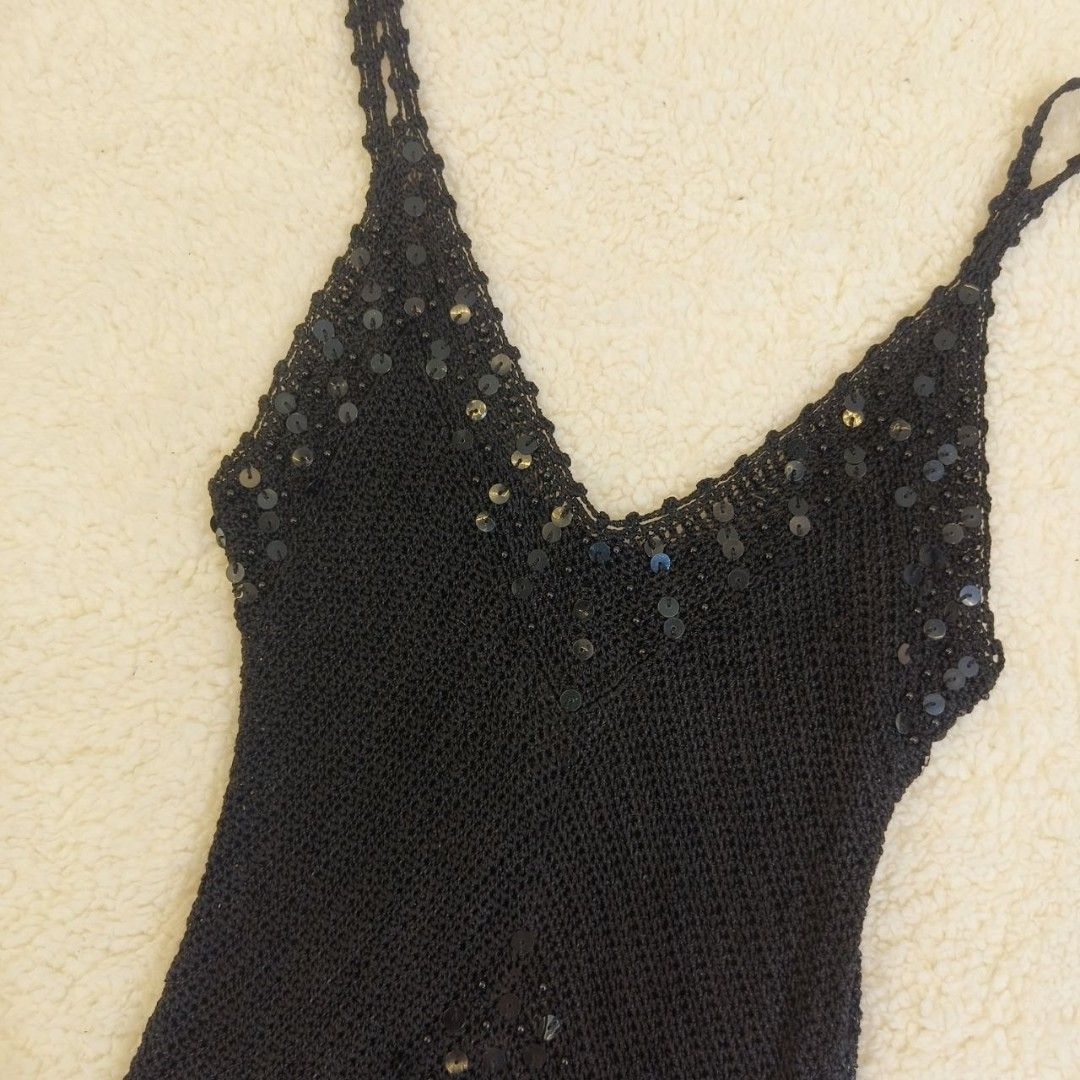 Black Sequin Spaghetti Strap cami top, Women's Fashion, Tops ...