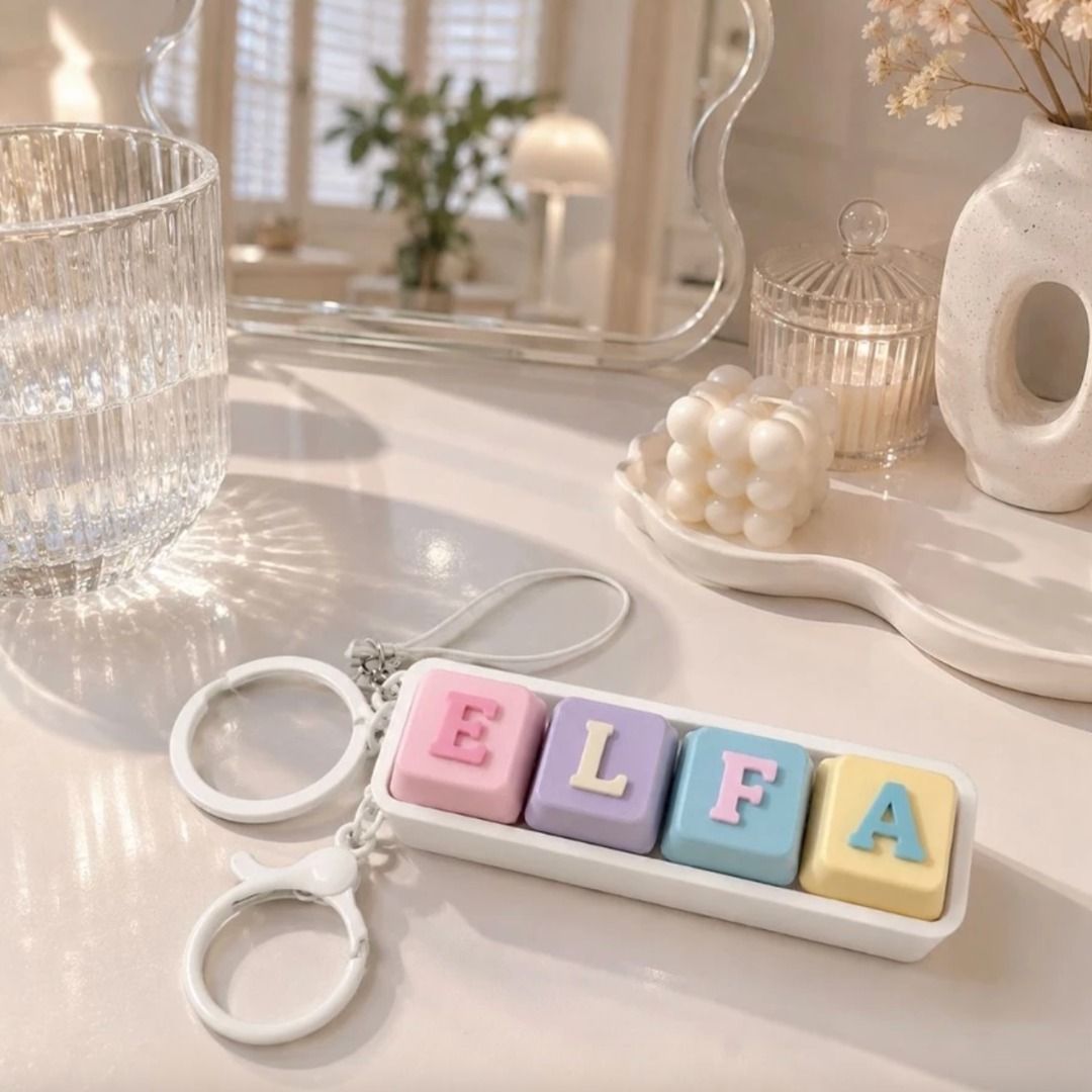 FIDGET CLICKER FINGER KEYBOARD KEYCAPS KEYRING KEYCHAIN BAG TAG NAME ...