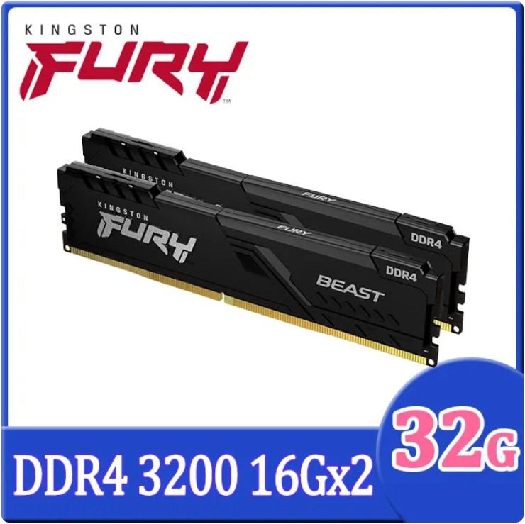 Kingston FURY Beast DDR4 3200 32GB(16GBx2) 桌上型超頻記憶體, 電腦及科技產品, 電腦在旋轉拍賣