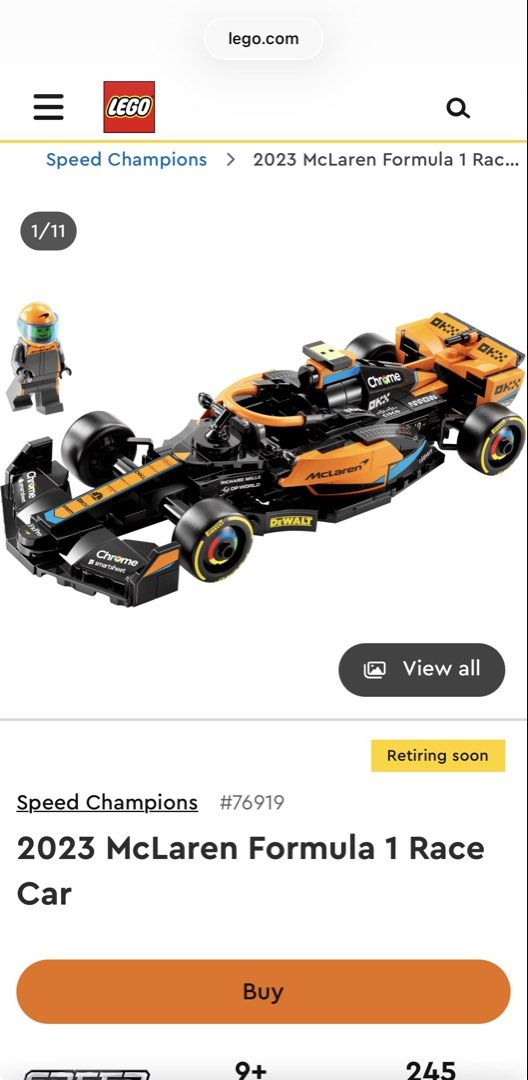 LEGO Speed Champions 2023 McLaren Formula 1 Race Car 76919, Hobbies ...